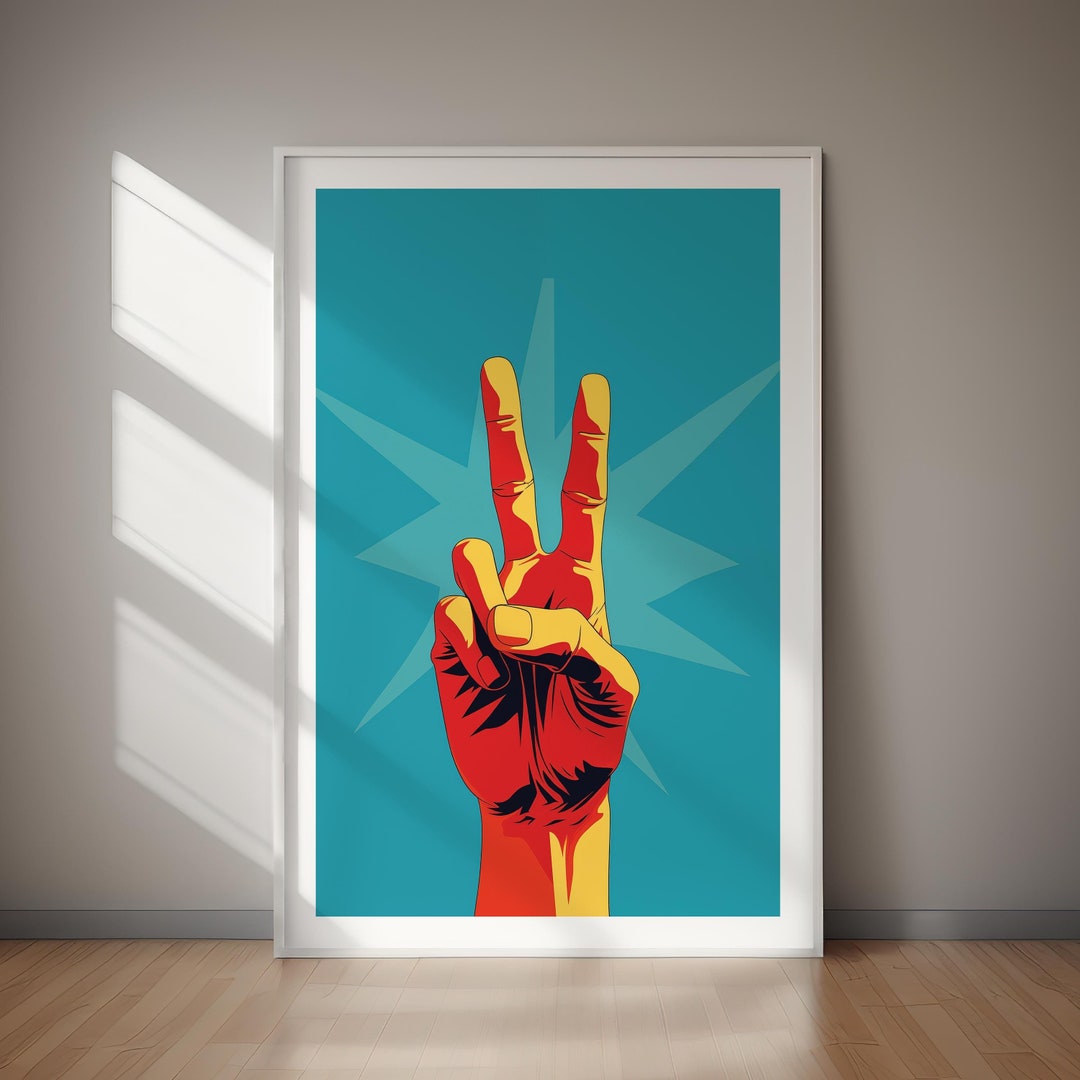 Peace Sign Art Print, Teal Blue and Red, Pop Art Illustration - Etsy