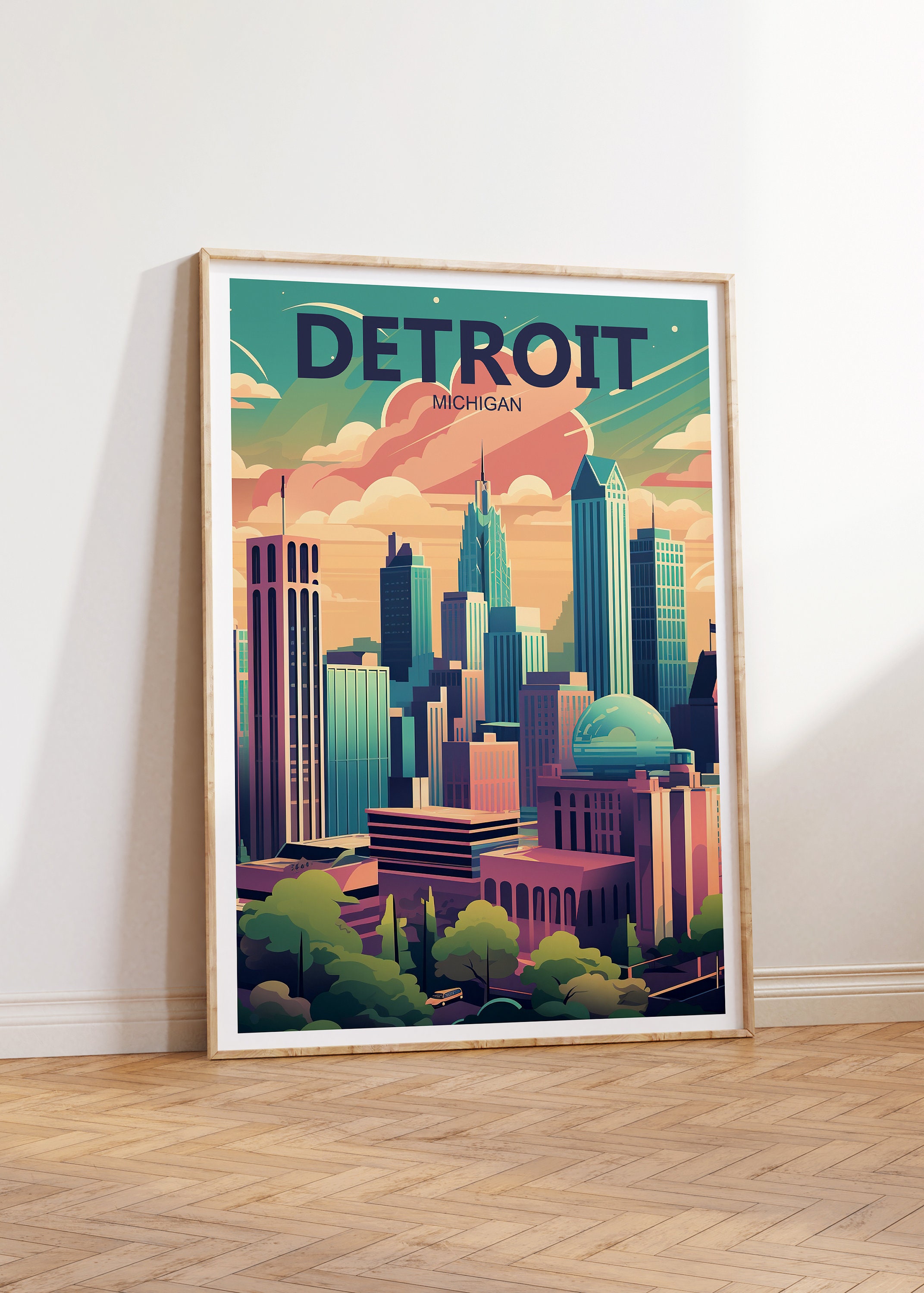 Detroit Travel Poster Beautiful City Wall Art High - Etsy
