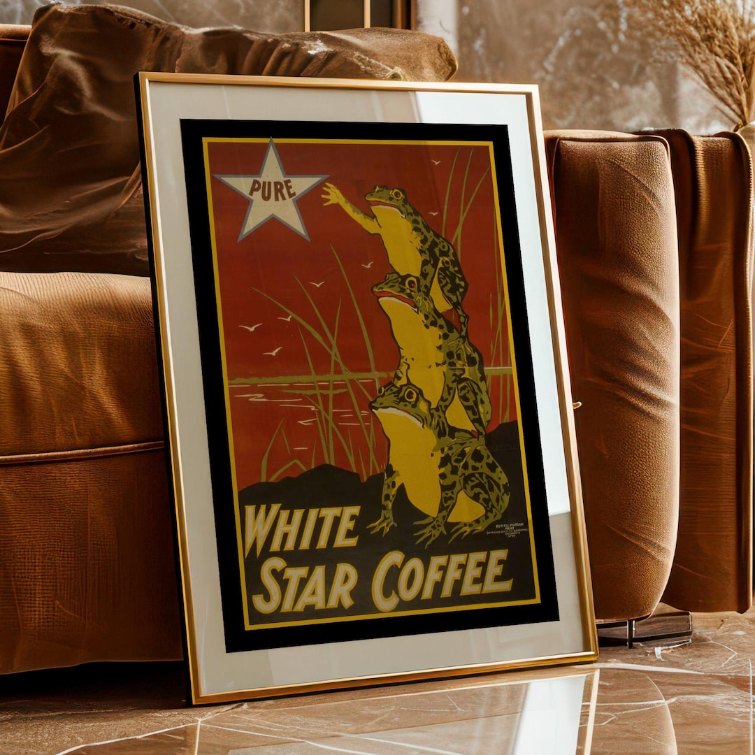 Vintage White Star Coffee Poster Retro Kitchen Wall Art (digital ...
