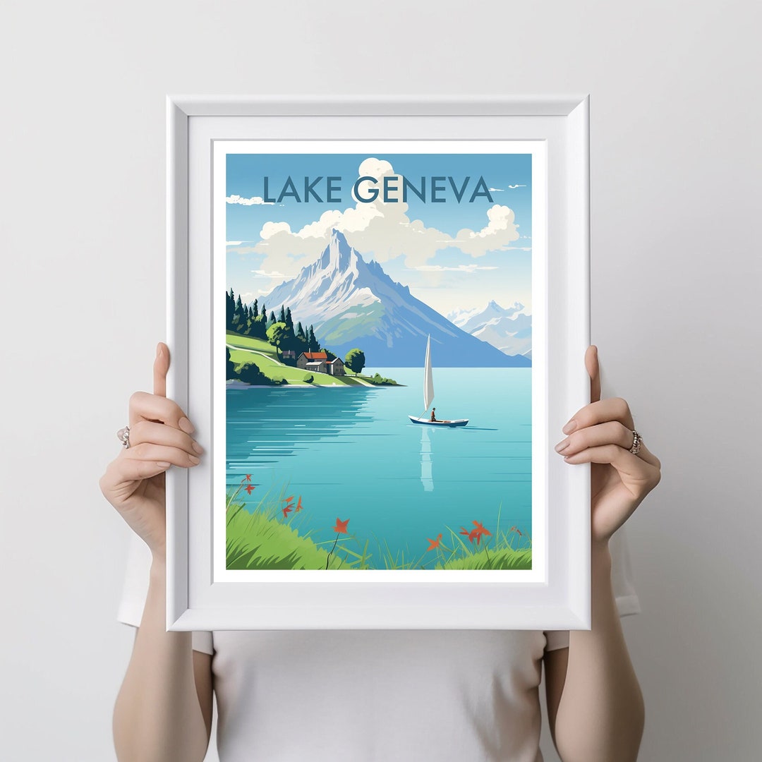 LAKE GENEVA POSTER Printable Wall Art Switzerland Travel Digital ...
