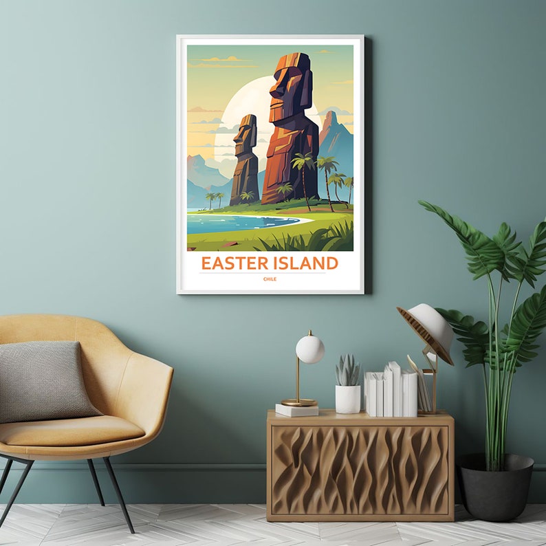 Easter Island Poster Chile Travel Art Moai Statue Print DIGITAL ...