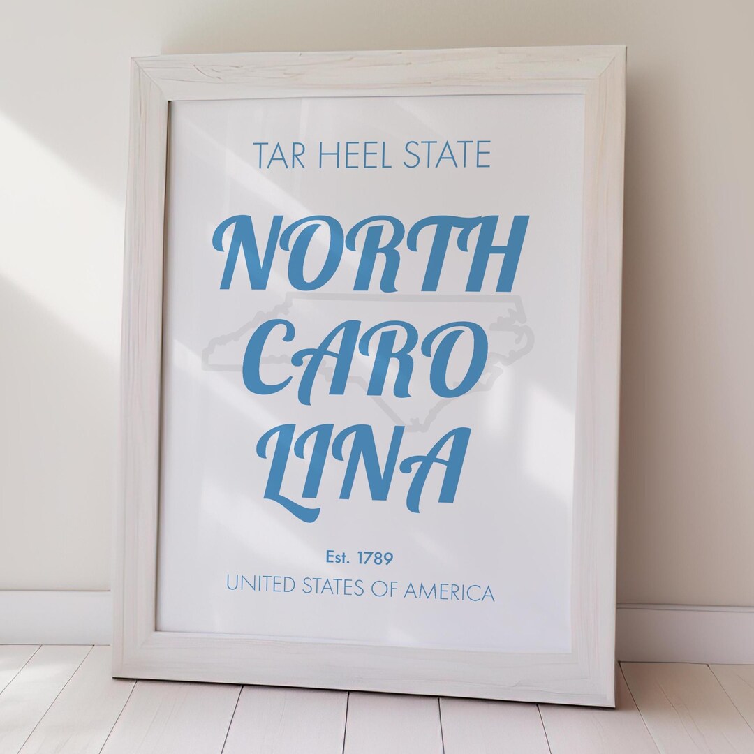North Carolina Tar Heel State Poster, Modern Typography Art (digital ...