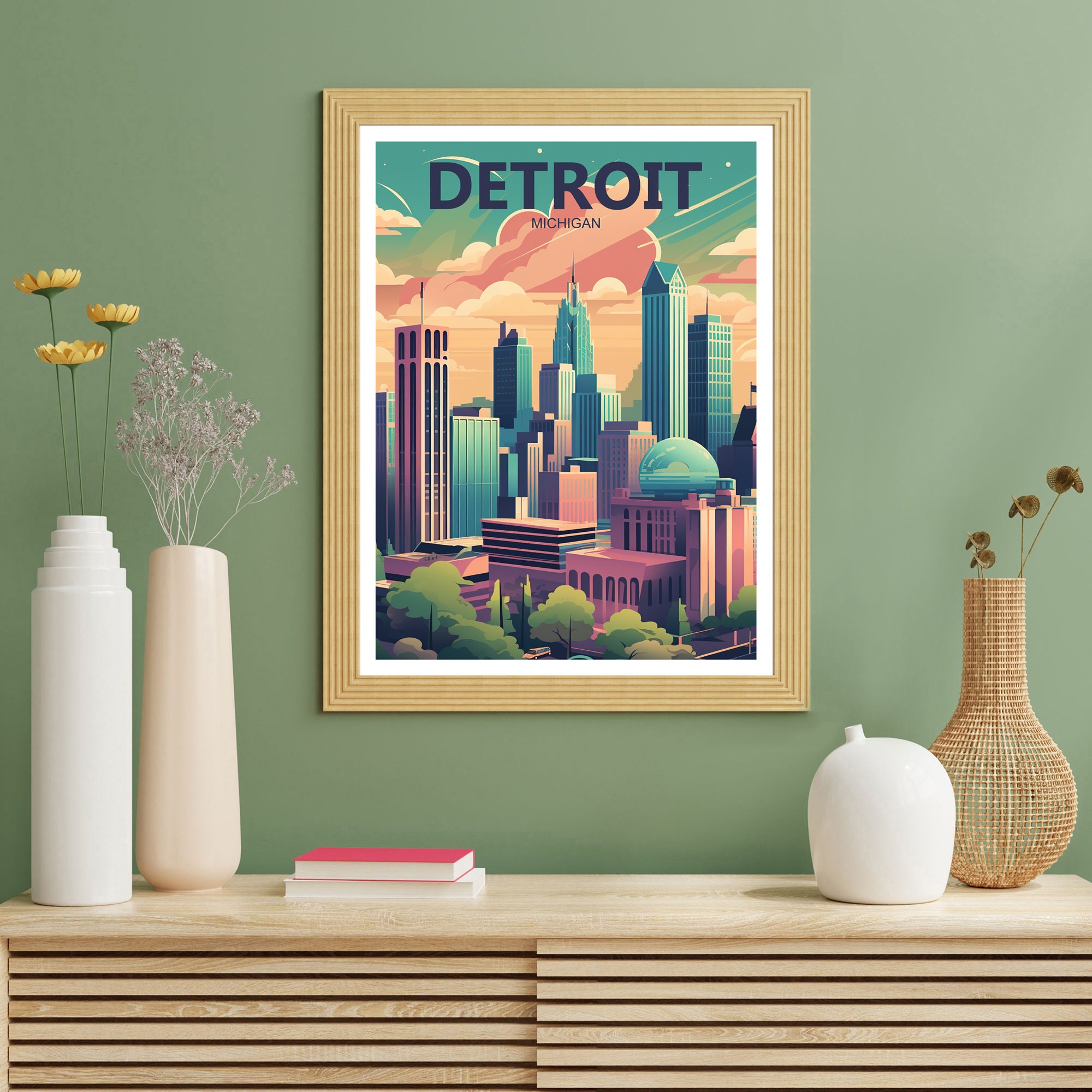Detroit Travel Poster Beautiful City Wall Art High - Etsy