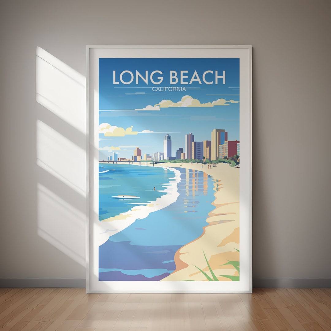 LONG BEACH CALIFORNIA Modern Coastal Travel Poster Digital Download ...