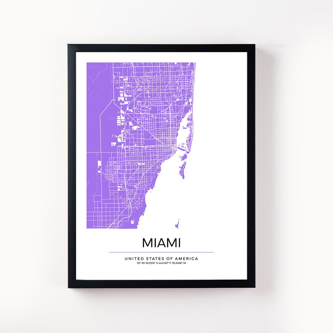 Miami Map Poster Beautiful and Contemporary City Map Print - Etsy