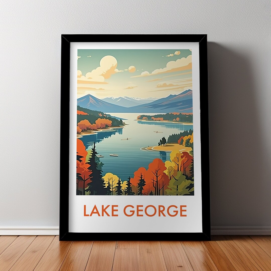 Lake George Printable Travel Poster, Travel Art, Digital Art, Wall Art ...