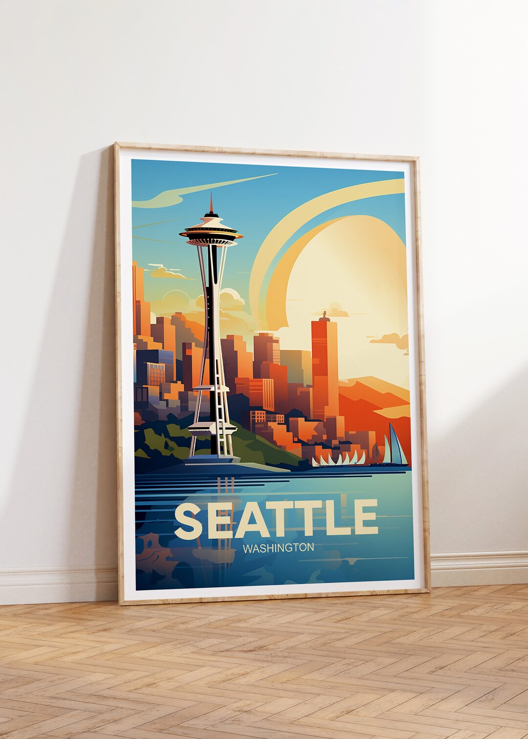 SEATTLE Travel Poster Retro Wall Art Various Digital Sizes - Etsy