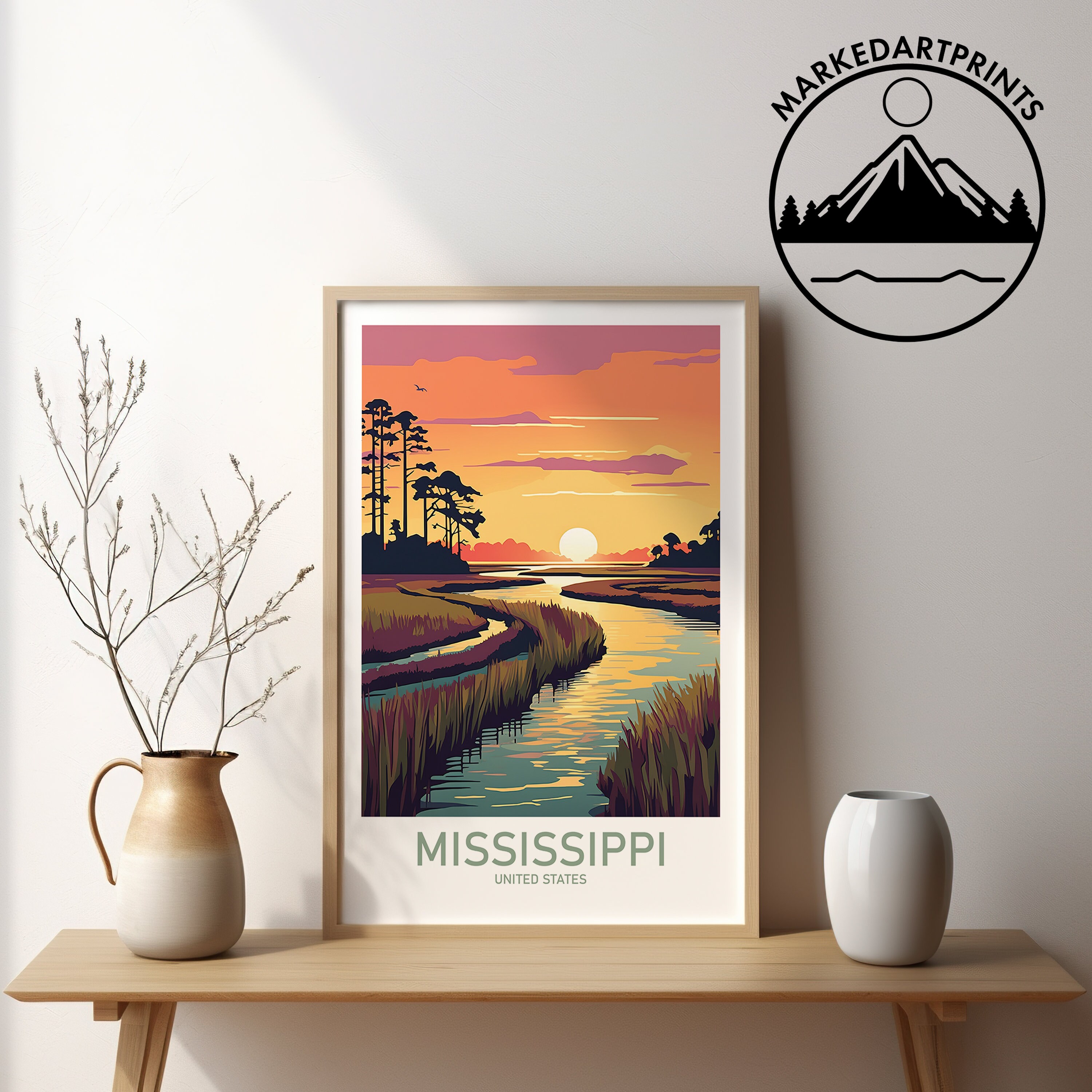 Mississippi River Landscape Art Print Southern Travel Poster (digital ...