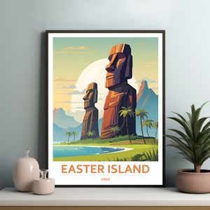 Easter Island Poster Chile Travel Art Moai Statue Print DIGITAL ...