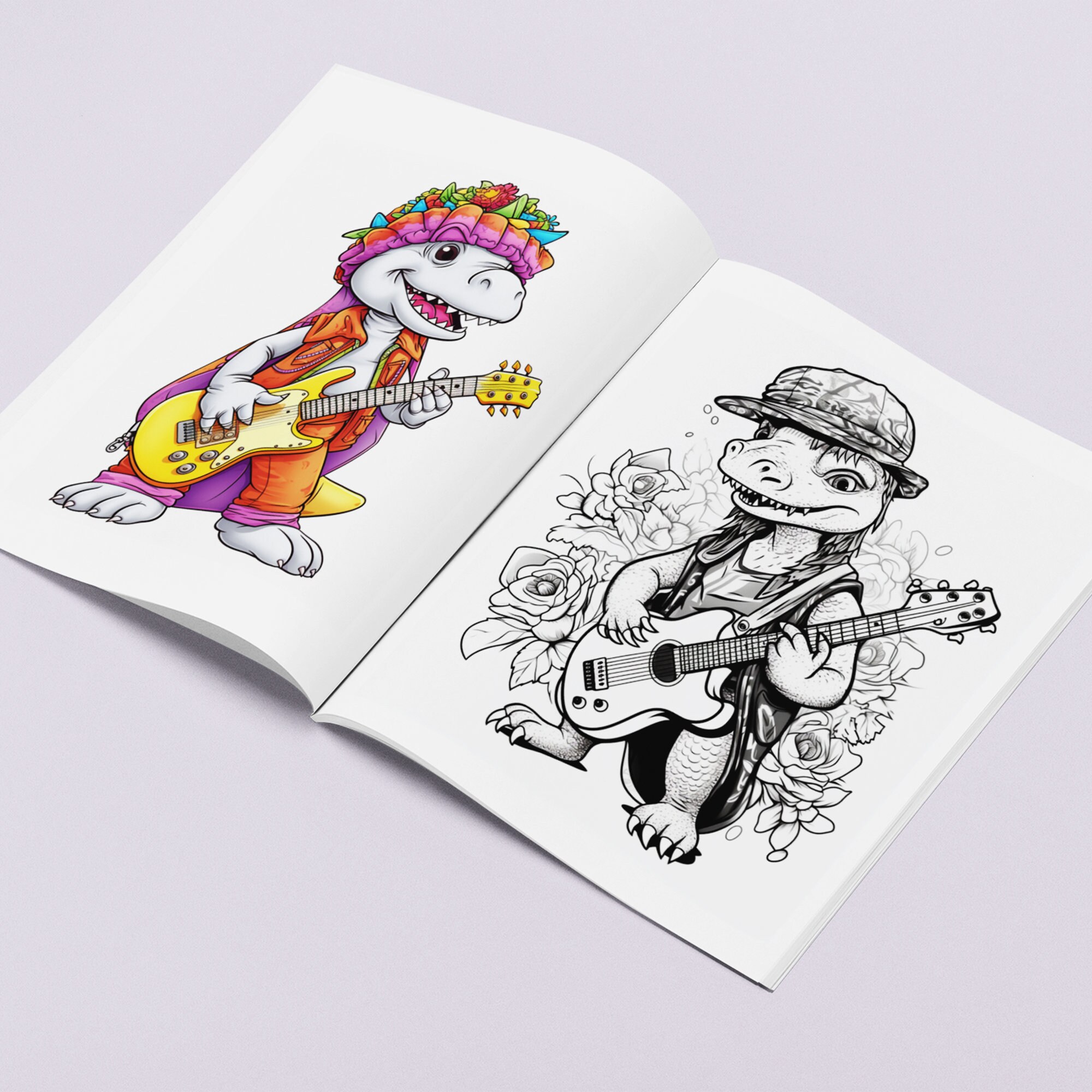 Dino Became Singer: Coloring Pages Unleash Your Creativity - Etsy