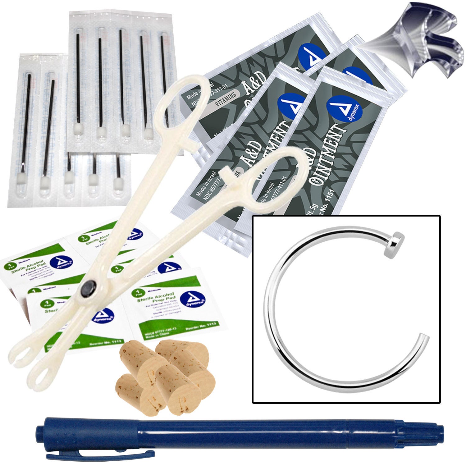 Nose Mini Body Piercing Kit - 20G Nose Hoop Jewelry (pierce 5 People ...