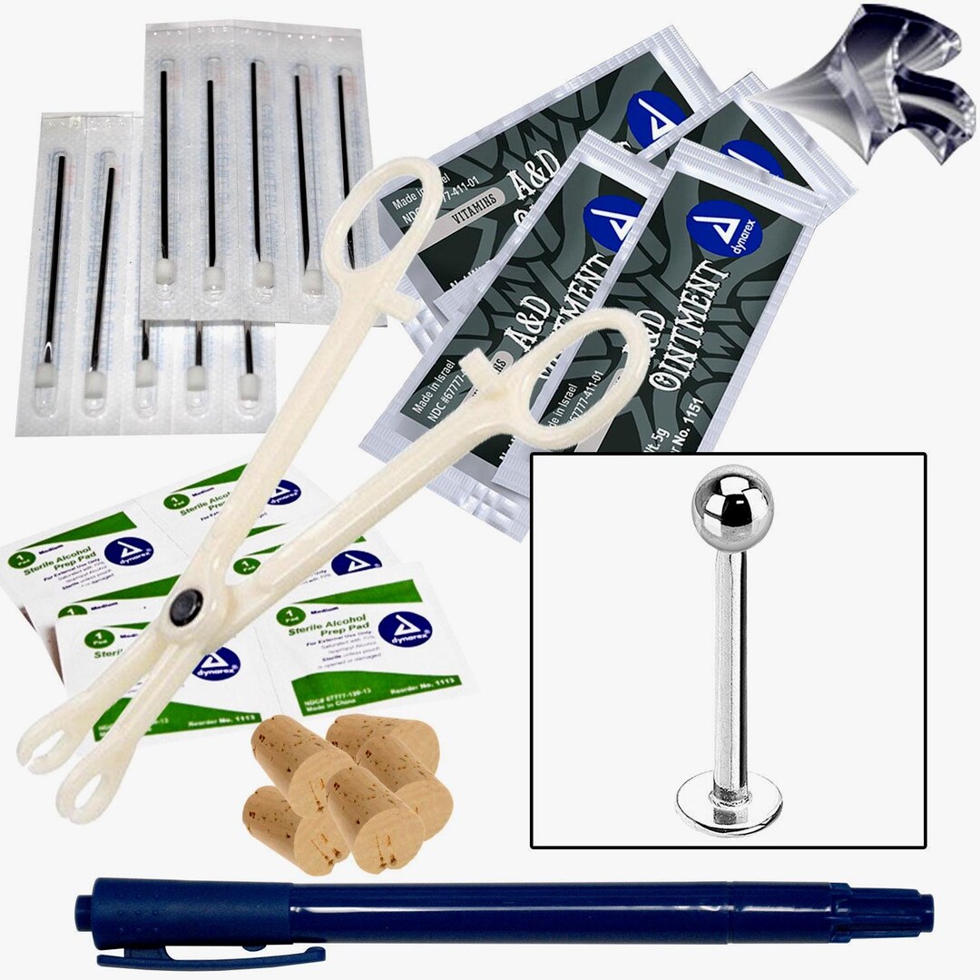 Labret Mini Body Piercing Kit - 14G Labret Flat Back Jewelry (pierce 5 ...