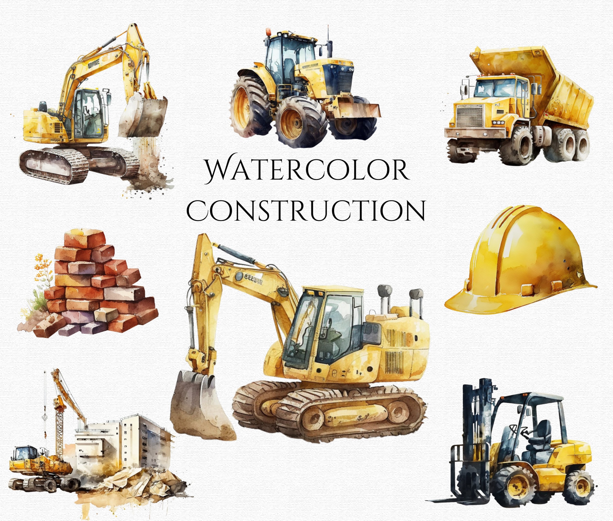 Construction Vehicles Watercolor Clipart for Nursery Decor PNG Dump ...