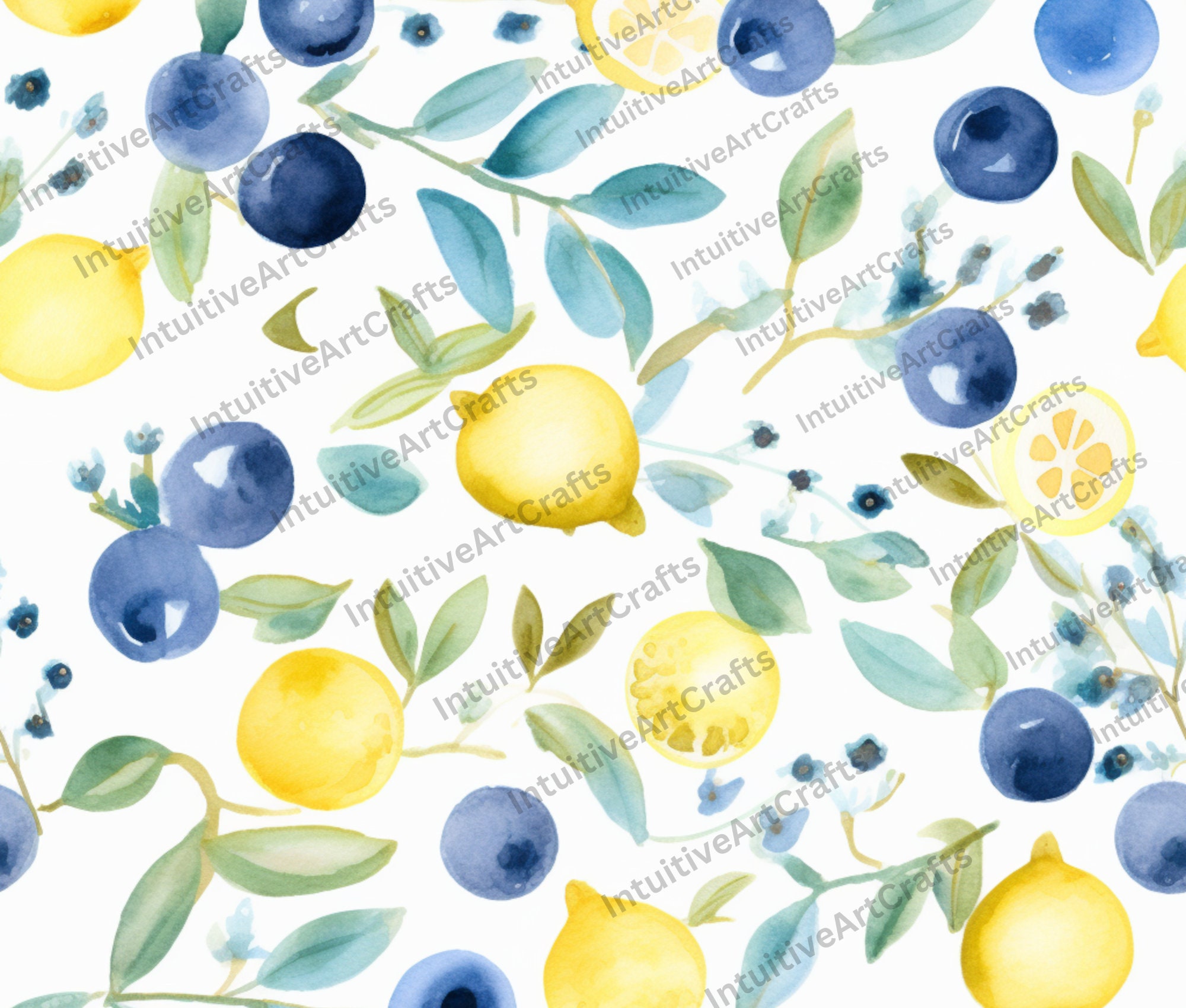 Watercolor Lemon Clipart Bundle PNG Floral Dusty Blue Wedding Clipart ...