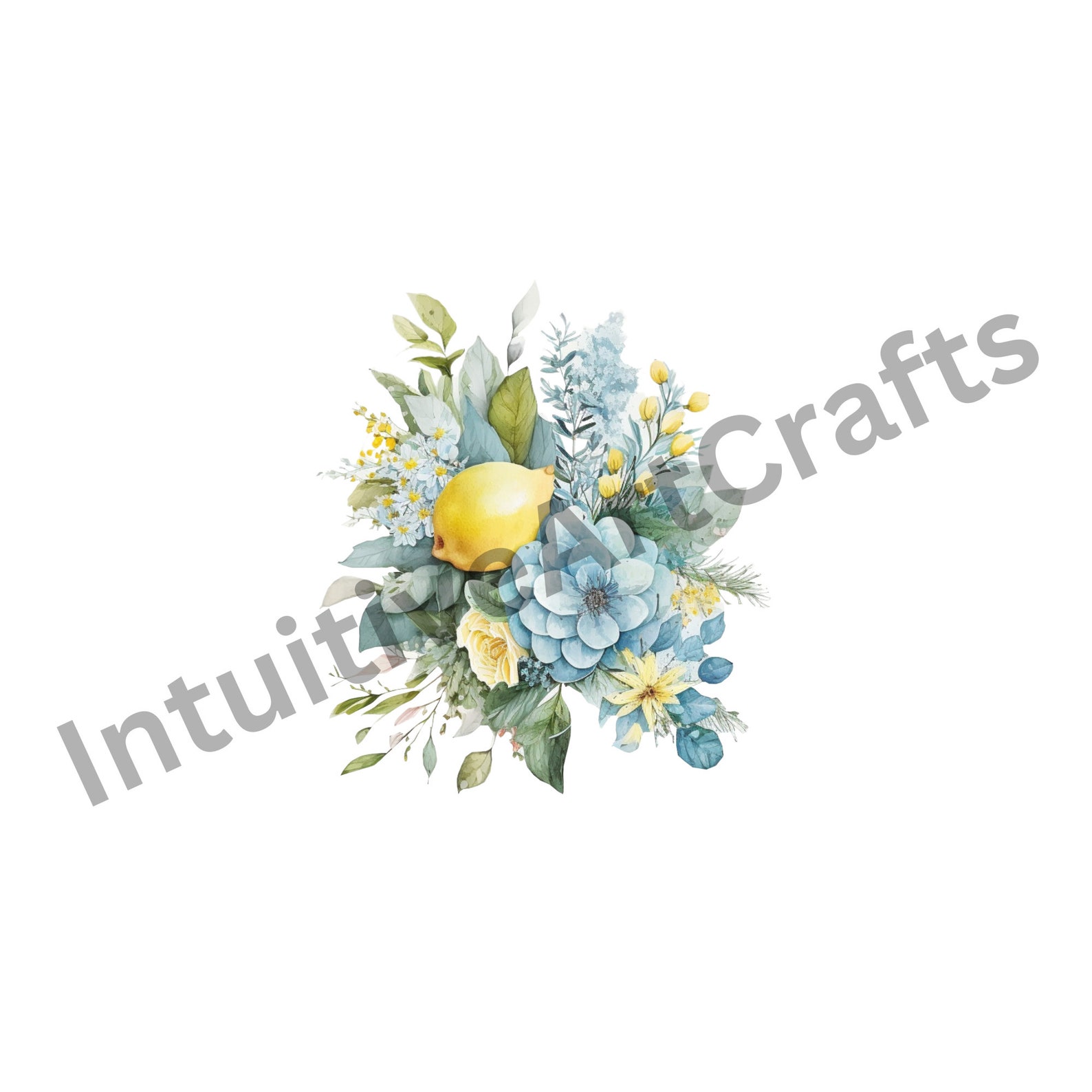 Watercolor Lemon Clipart Bundle PNG Floral Dusty Blue Wedding Clipart ...