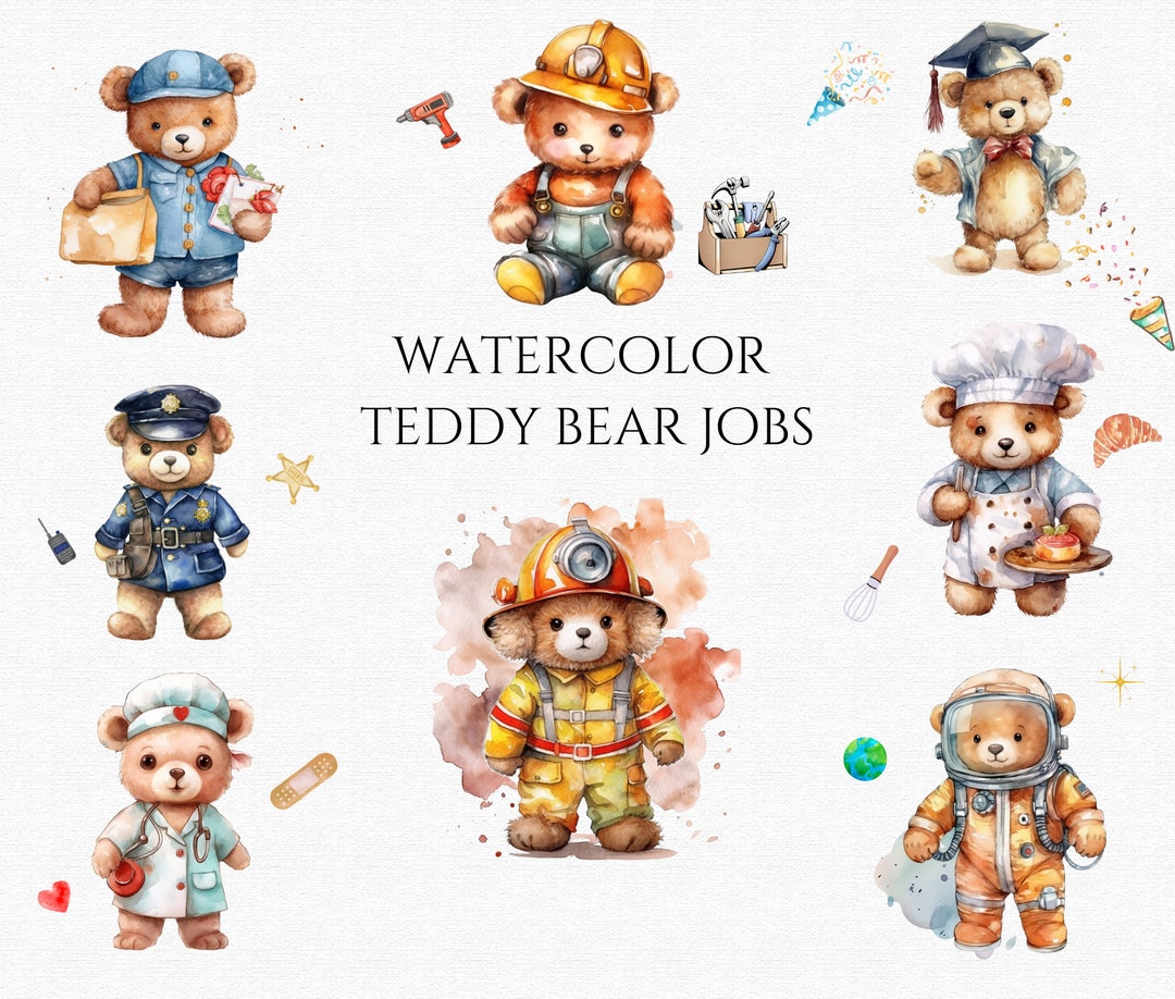 Watercolor Teddy Bear Bundle Nursery Clipart PNG Cute Baby - Etsy