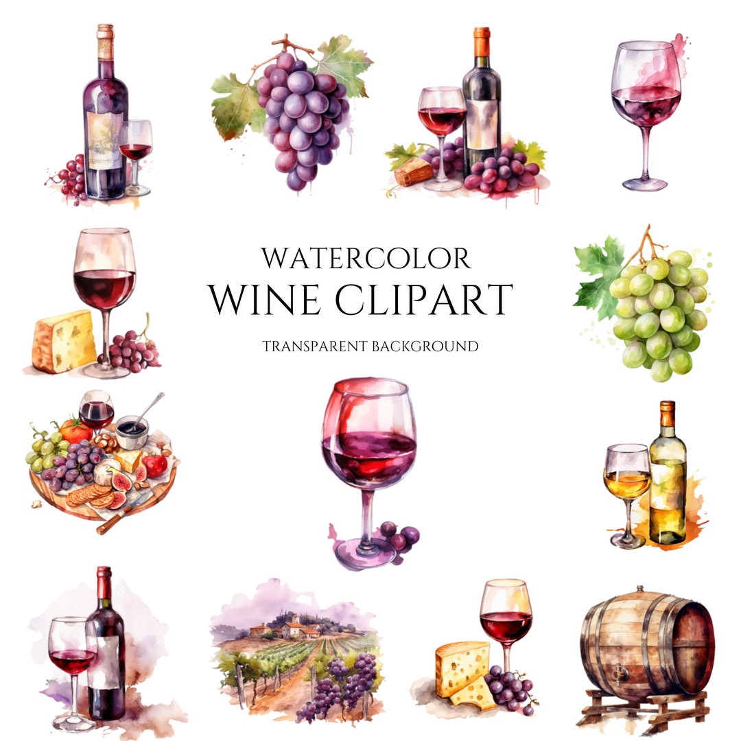 Watercolor Wine Clipart Bundle, Digital Download, PNG Graphics ...