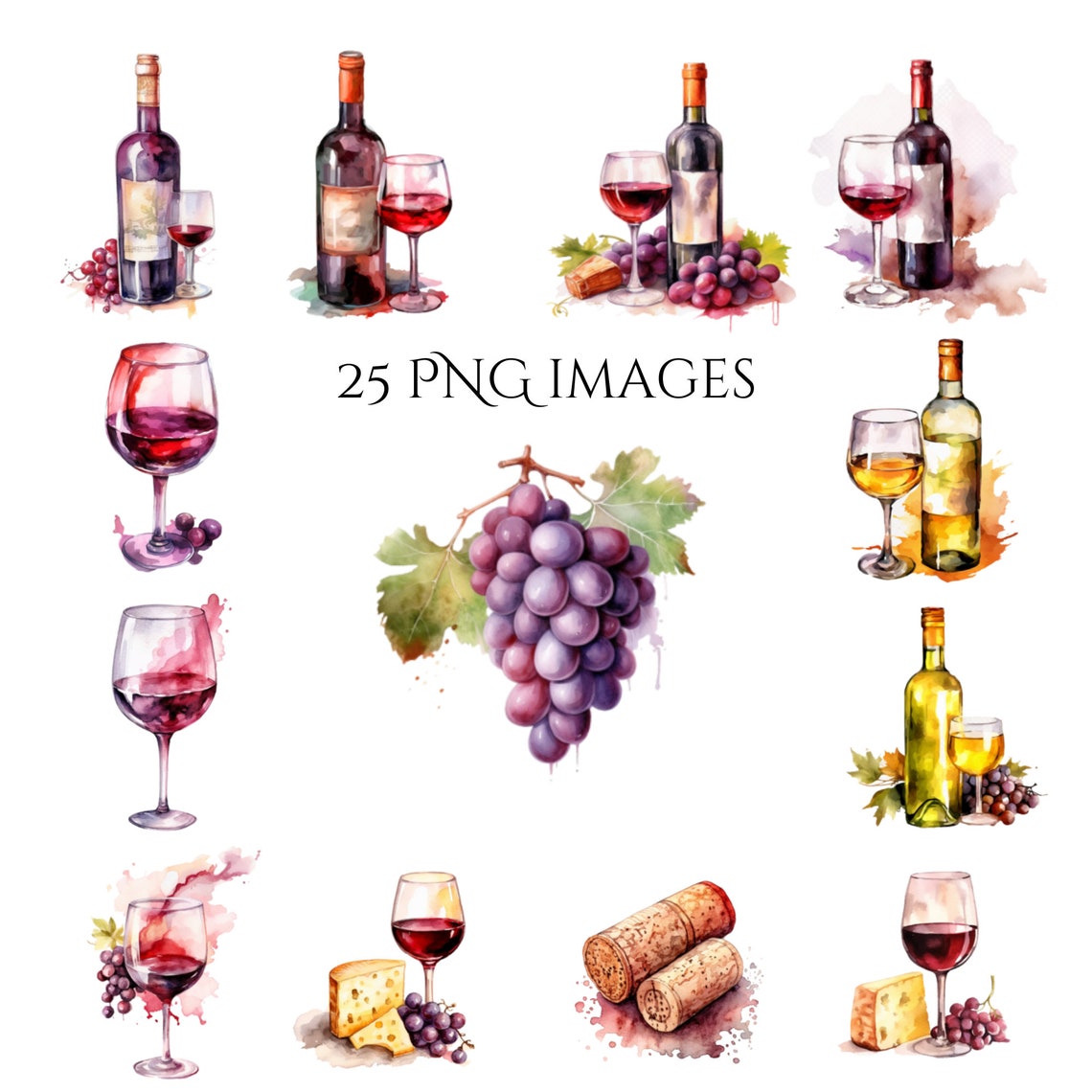Watercolor Wine Clipart Bundle Digital Download PNG - Etsy