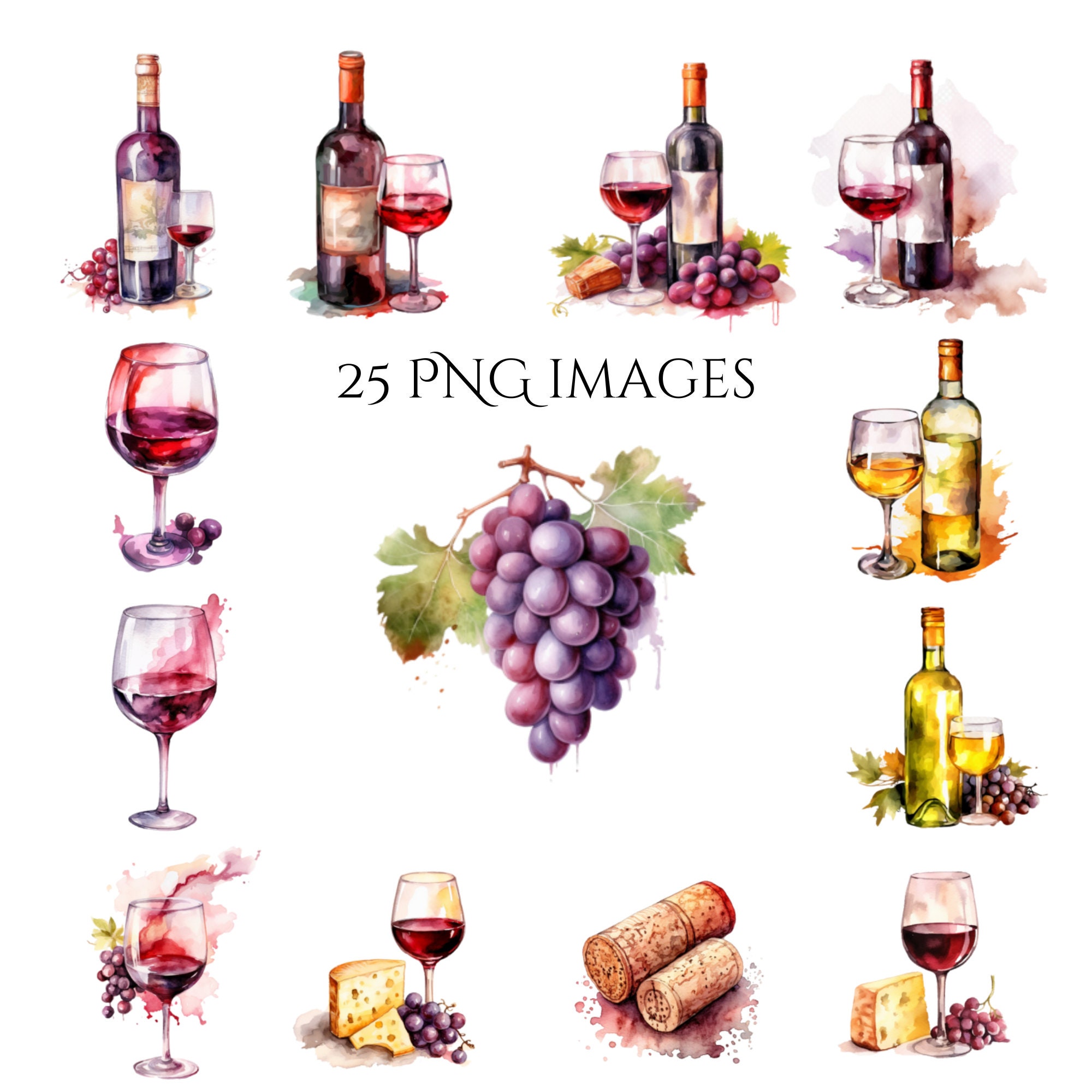 Watercolor Wine Clipart Bundle, Digital Download, PNG Graphics ...