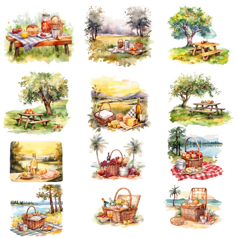 Watercolor Picnic Basket Clipart Printable Watercolor Picnic Clip Art ...