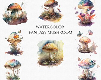 Watercolor Mushrooms Clipart Bundle PNG Format With - Etsy