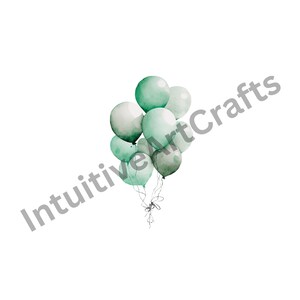 Vintage Neutral Watercolor Birthday Clipart PNG Green Balloons Clipart ...