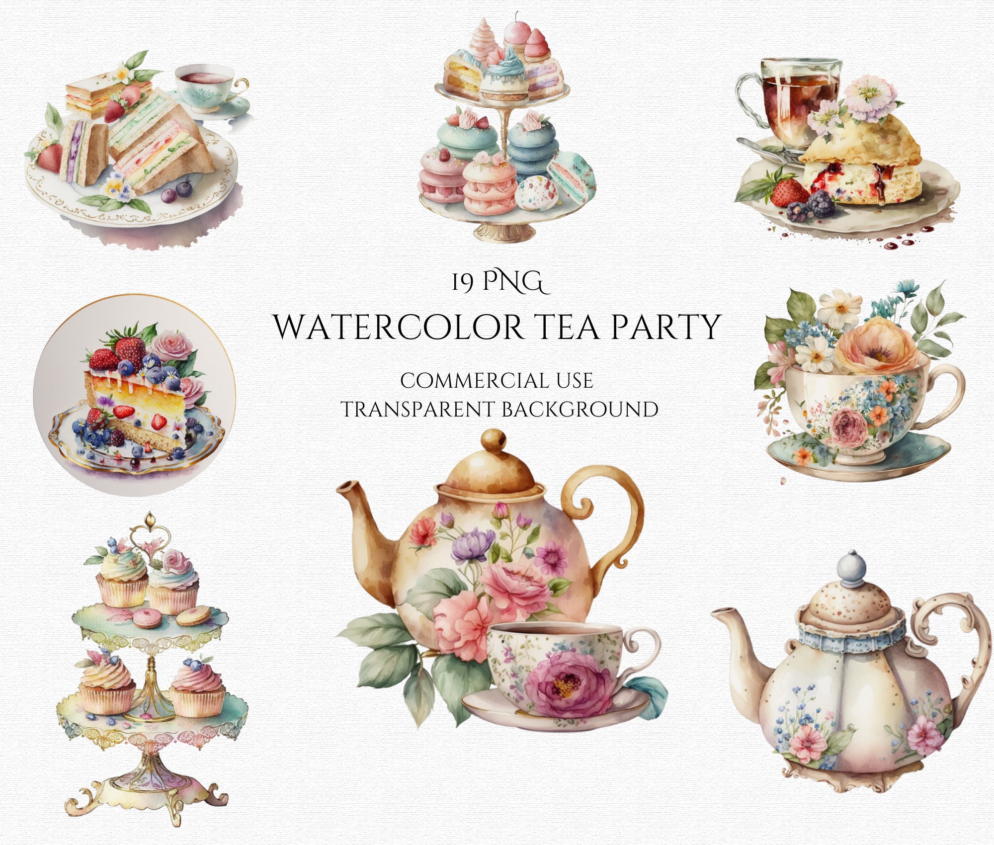 Watercolor Vintage Teacup Clipart Bundle Afternoon Tea Party Clip Art ...