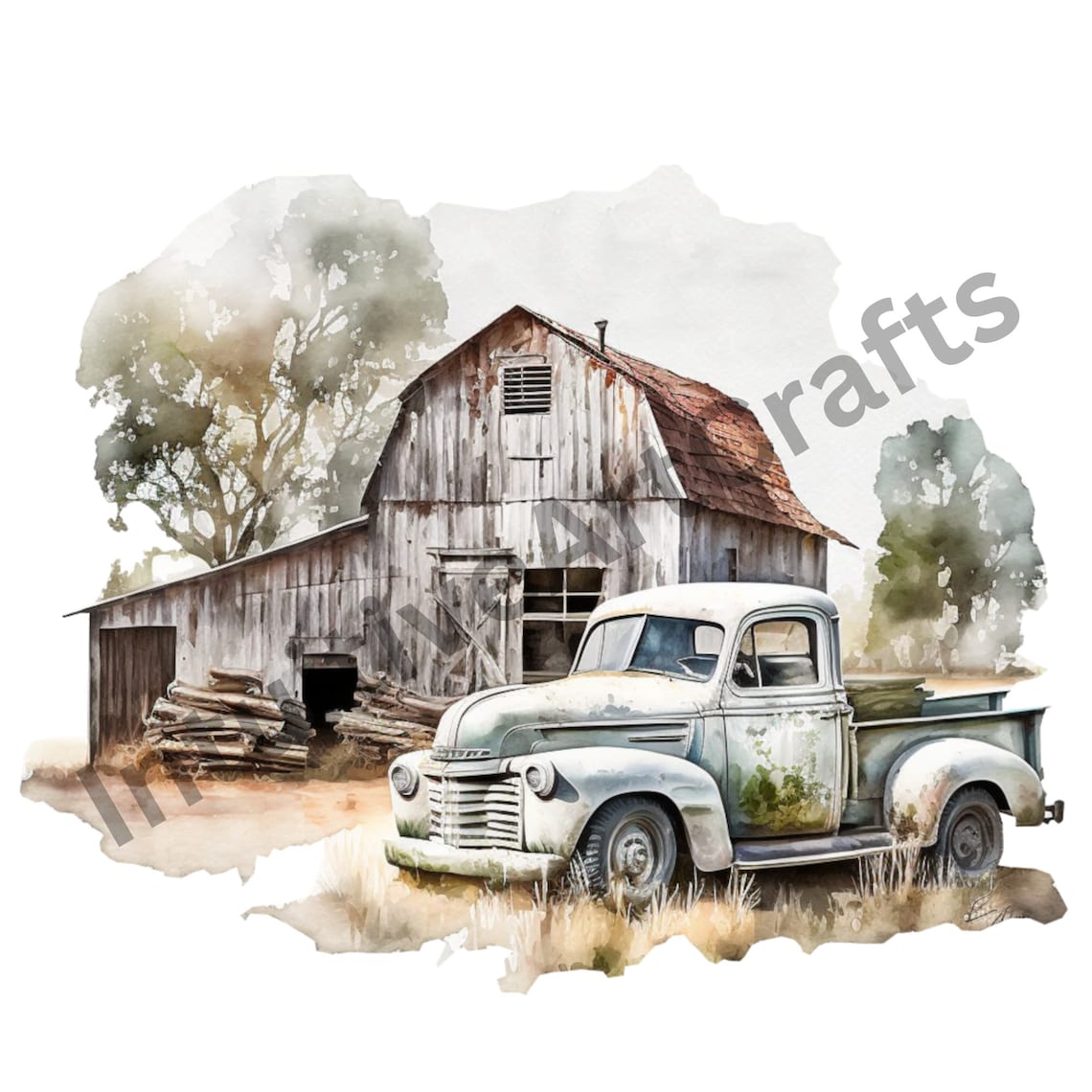 Watercolor Rustic Farm Barns Clipart PNG Sublimation Bundle Watercolour ...