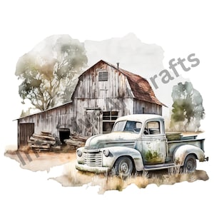 Watercolor Rustic Farm Barns Clipart PNG Sublimation Bundle Watercolour Landscape Scenery Clip ...