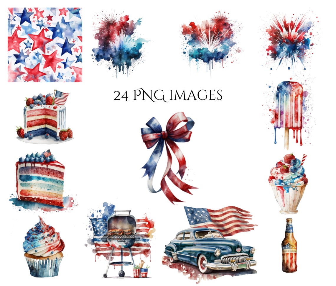 4th of July Png Watercolor Clipart Bundle Png Independence Day - Etsy