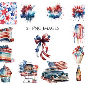 4th of July Png Watercolor Clipart Bundle Png Independence Day Clipart ...