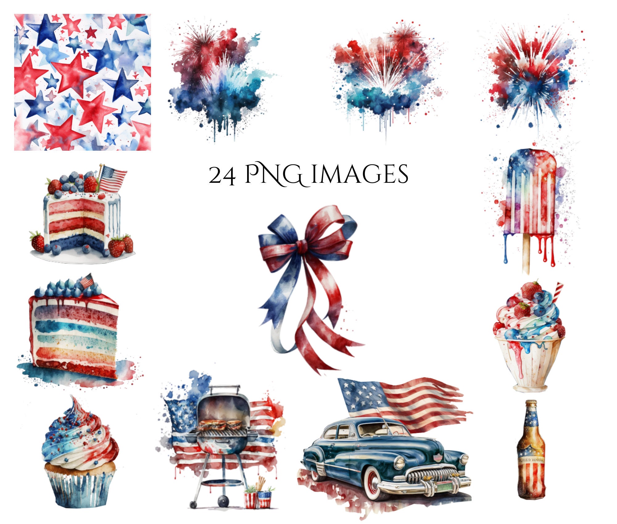 4th of July Png Watercolor Clipart Bundle Png Independence Day Clipart ...