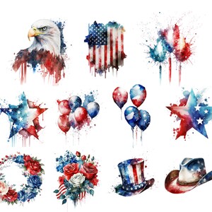 4th of July Png Watercolor Clipart Bundle Png Independence Day Clipart ...