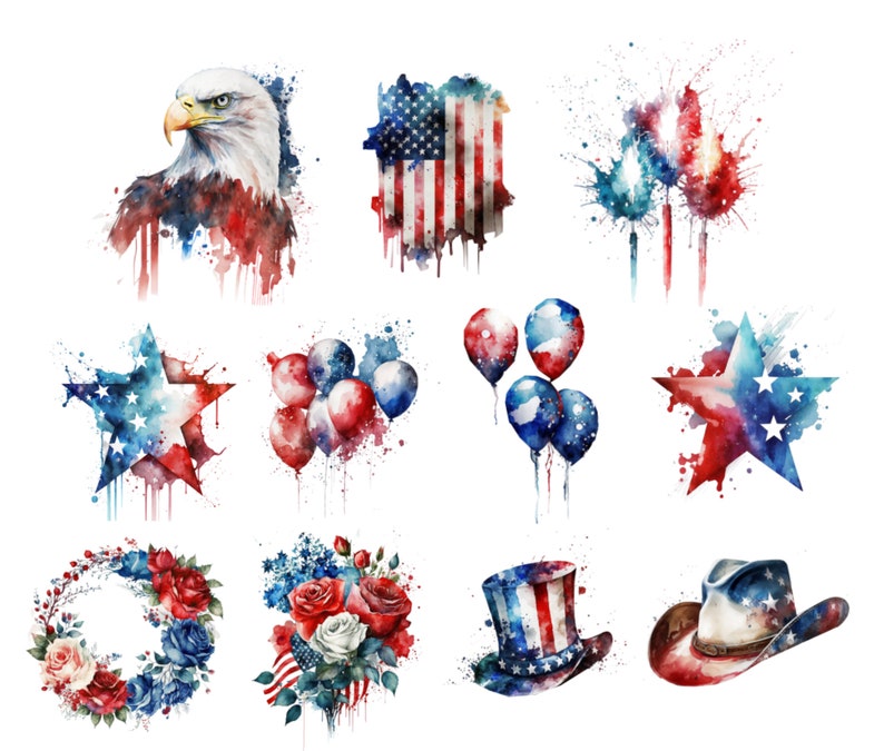 4th of July Png Watercolor Clipart Bundle Png Independence Day Clipart ...