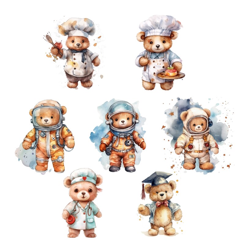 Watercolor Teddy Bear Bundle Nursery Clipart PNG Cute Baby - Etsy