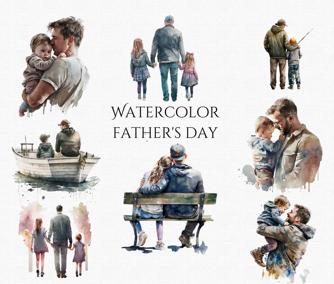 Father's Day Clipart Watercolor PNG Bundle Digital Download Dad & Child ...