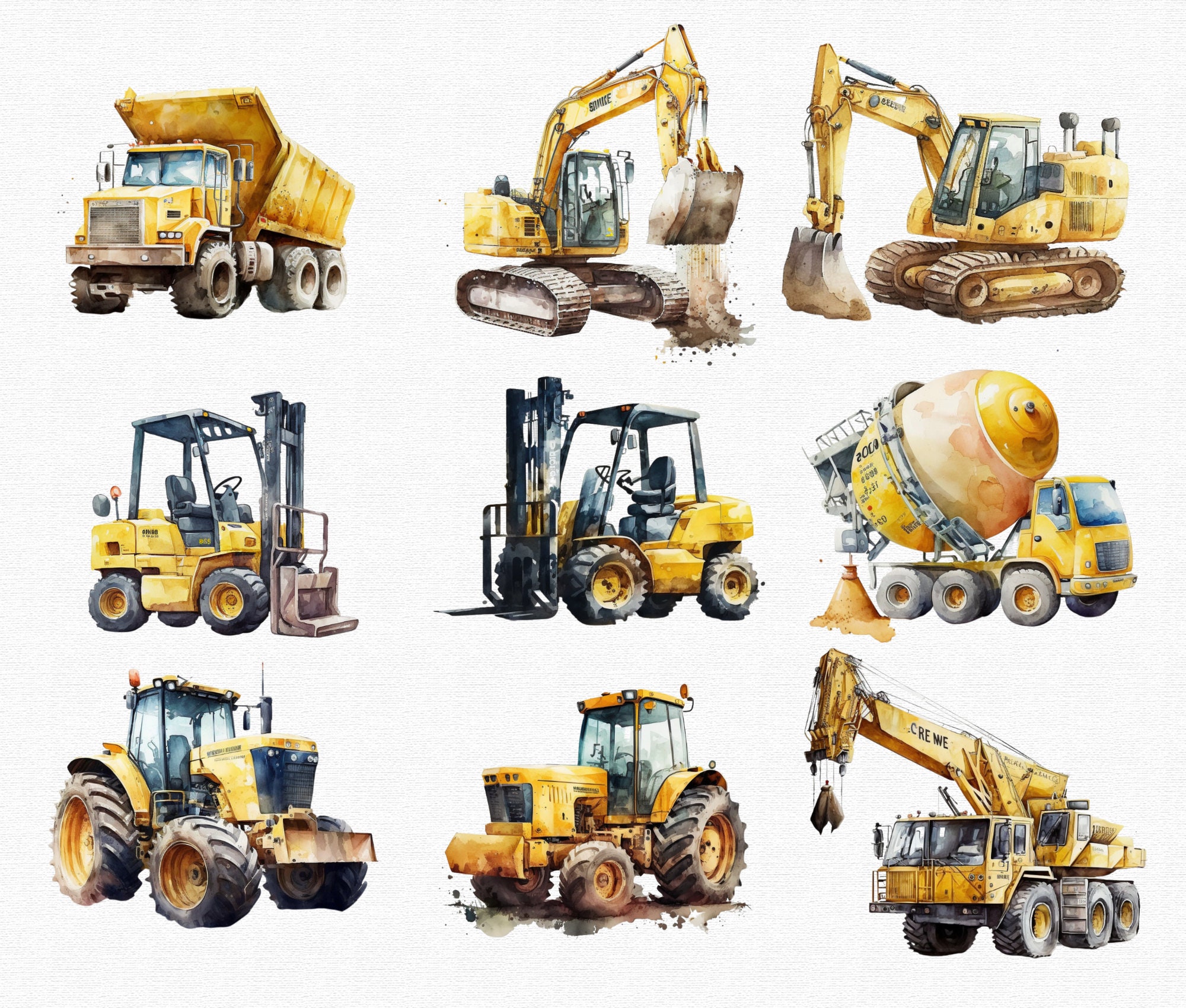 Construction Vehicles Watercolor Clipart for Nursery Decor PNG Dump ...