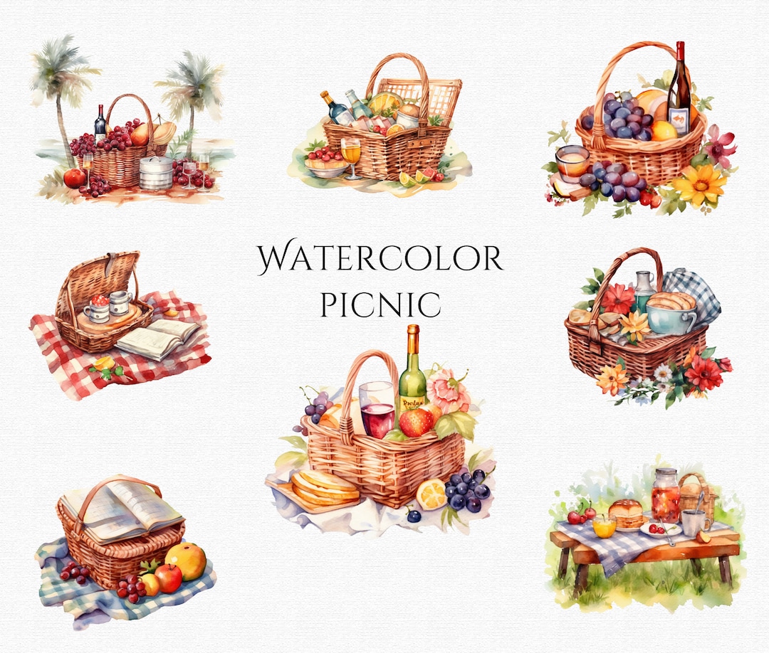 Watercolor Picnic Basket Clipart Printable Watercolor Picnic Clip Art ...