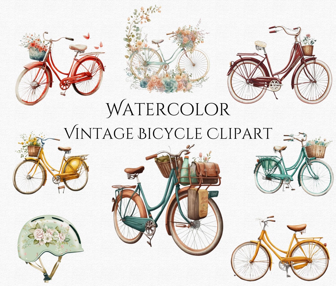Floral Vintage Bicycle Watercolor Clipart Bike With Flowers PNG Retro ...