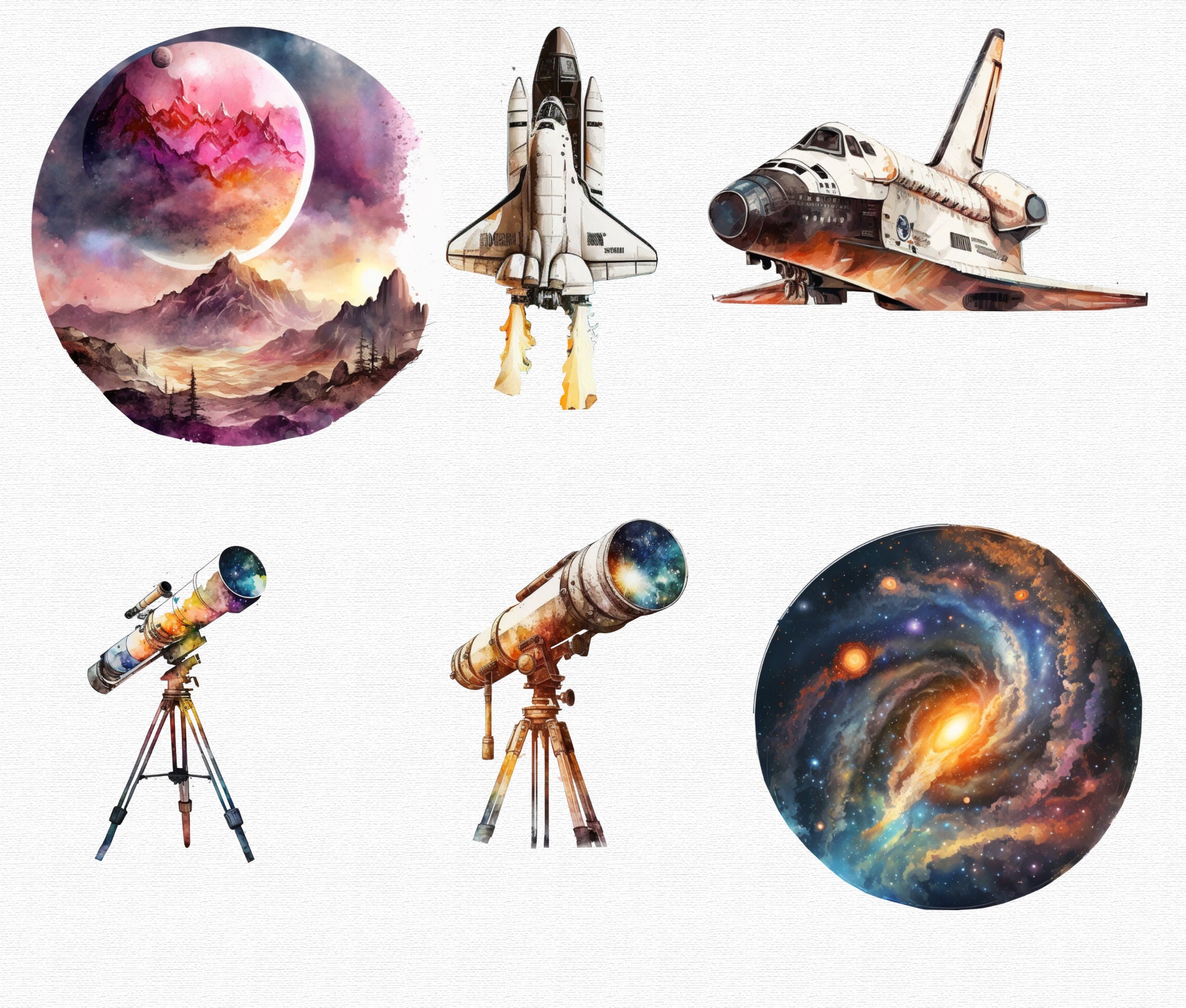 Space Watercolor Clipart Bundle Solar System Clip Art Cute Planets PNG ...
