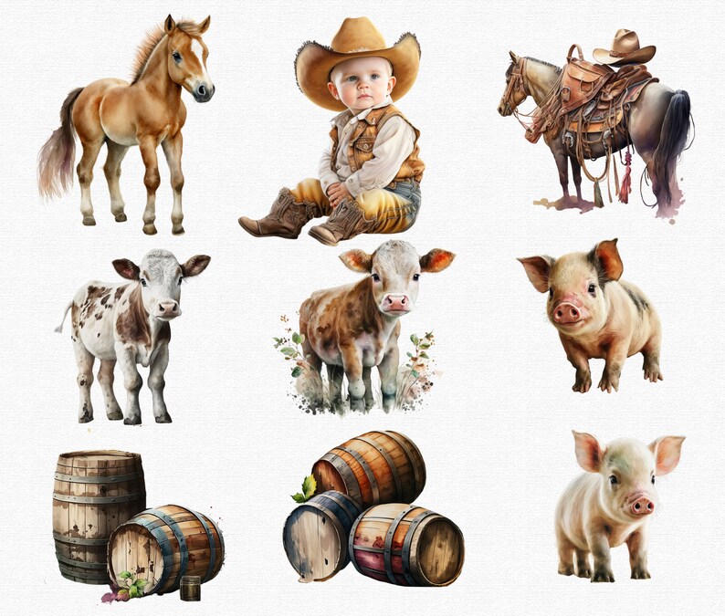 Watercolor Western Nursery Clipart PNG Baby Cowboy Clip Art Bundle PNG ...