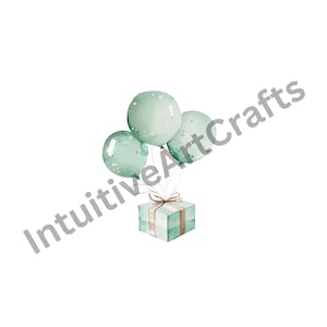 Vintage Neutral Watercolor Birthday Clipart PNG Green Balloons Clipart ...