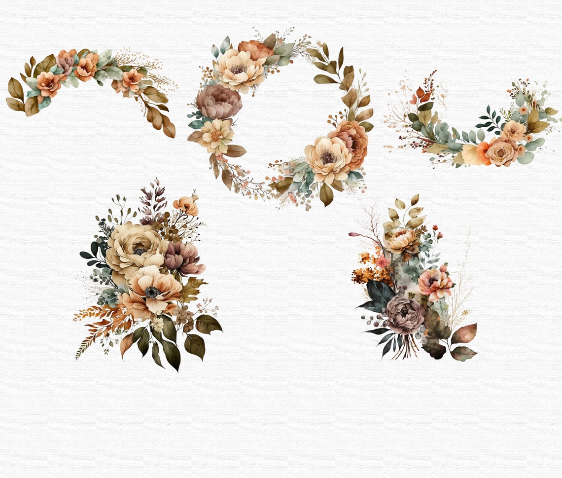 Boho Rustic Floral Clipart Pack Autumn Fall Farmhouse Clipart - Etsy