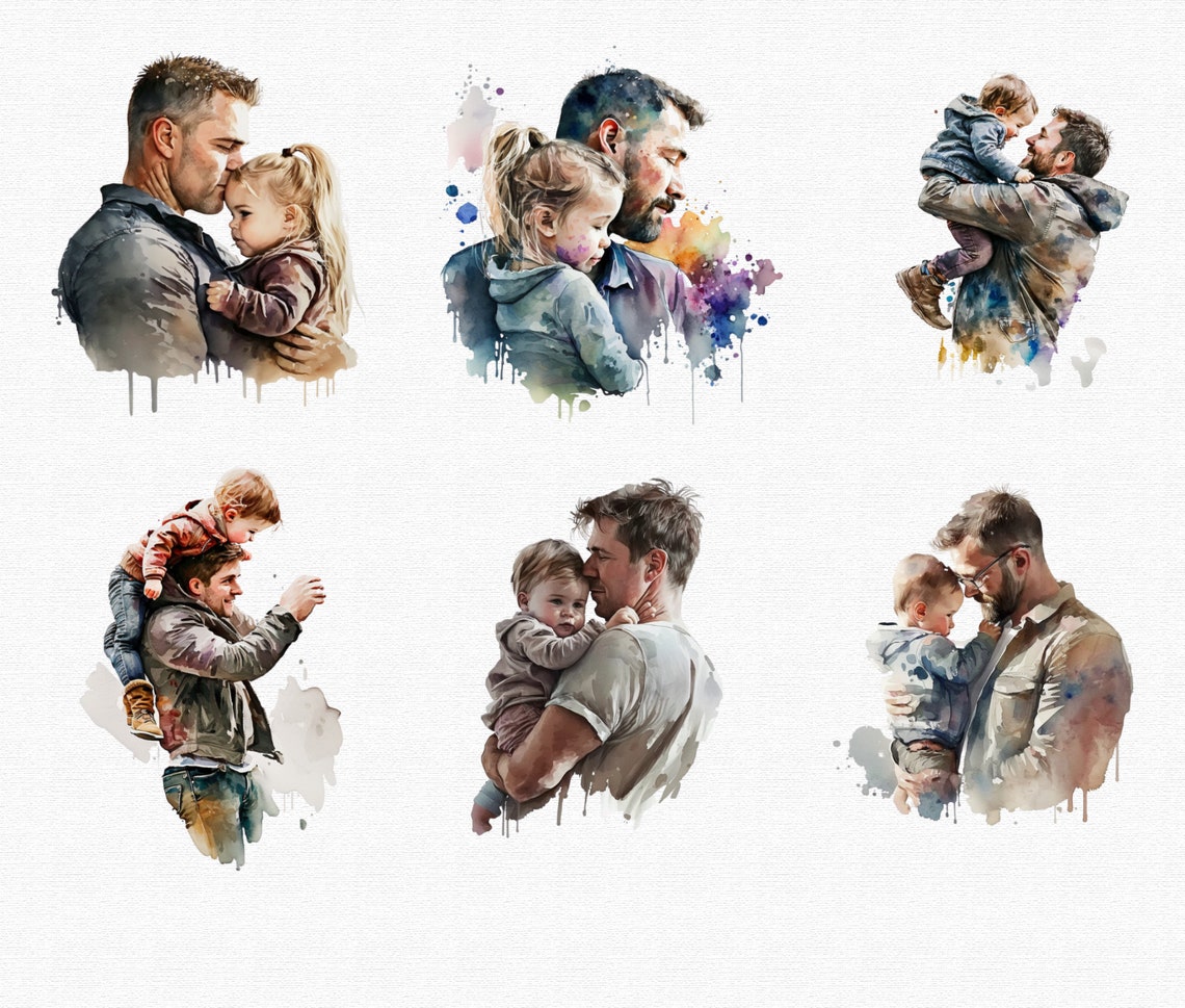 Father's Day Clipart Watercolor PNG Bundle (Download Now) - Etsy