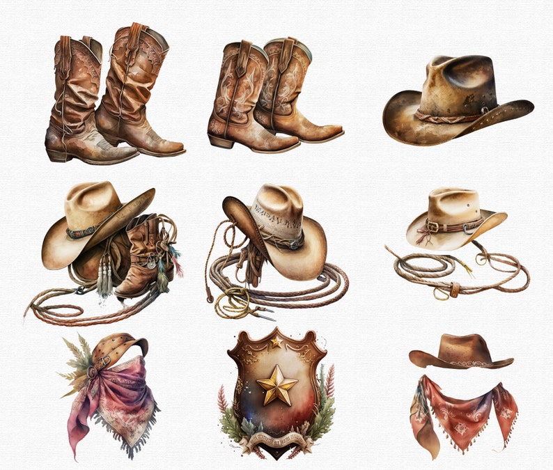 Watercolor Western Nursery Clipart PNG Baby Cowboy Clip Art Bundle PNG ...