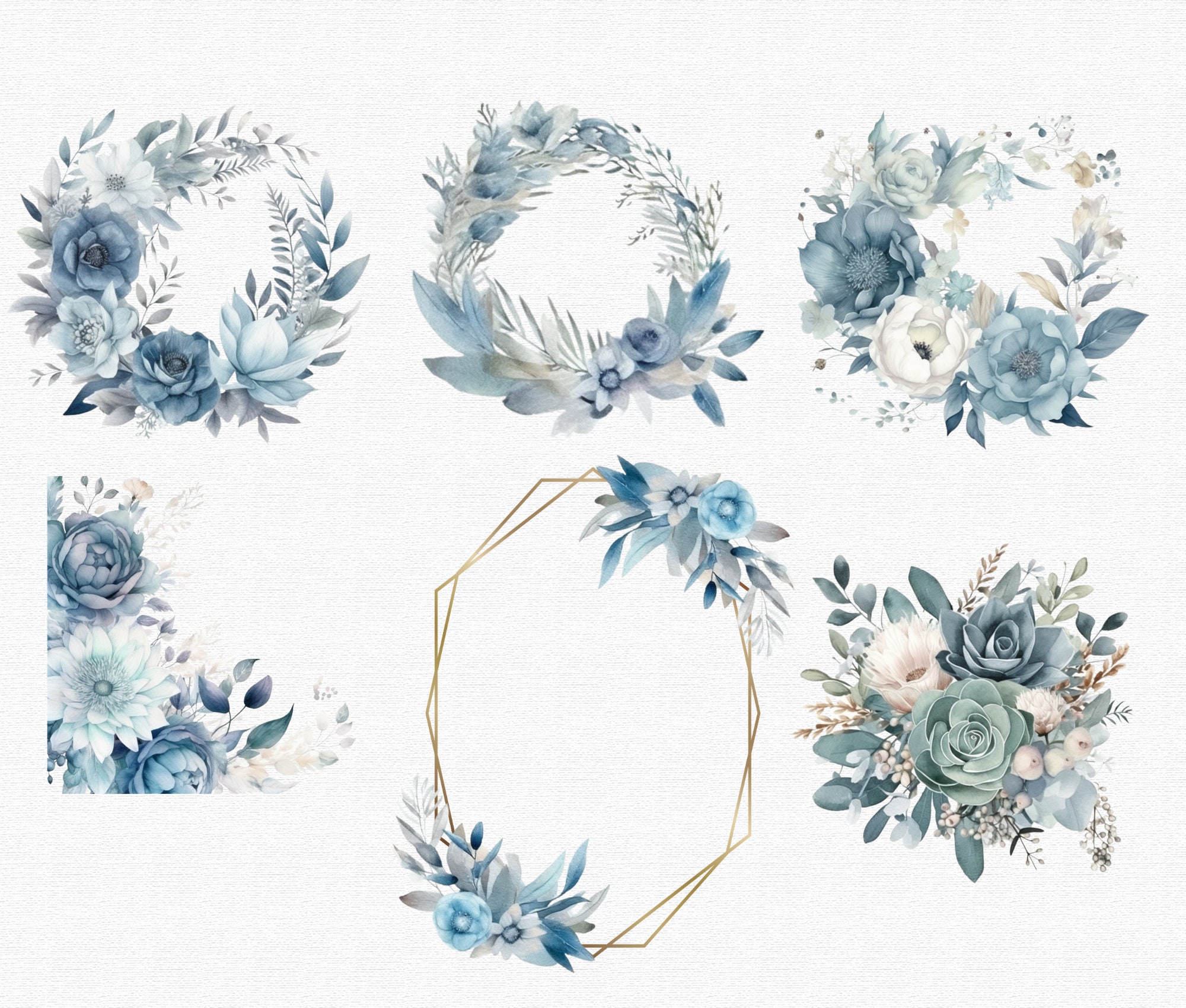 Dusty Blue Flower Floral Clipart Watercolor Blue Peony Bouquet Blue ...