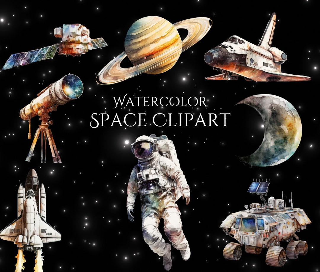 Space Watercolor Clipart Bundle Solar System Clip Art Cute Planets PNG ...