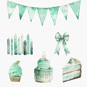 Vintage Neutral Watercolor Birthday Clipart PNG Green Balloons Clipart ...