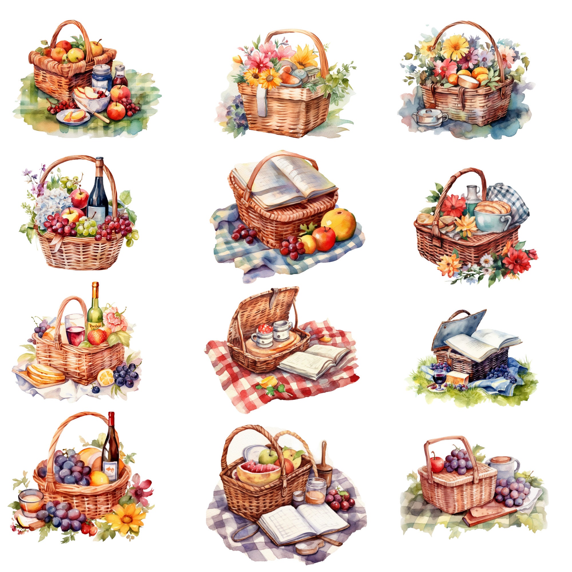 Watercolor Picnic Basket Clipart Printable Watercolor Picnic Clip Art ...