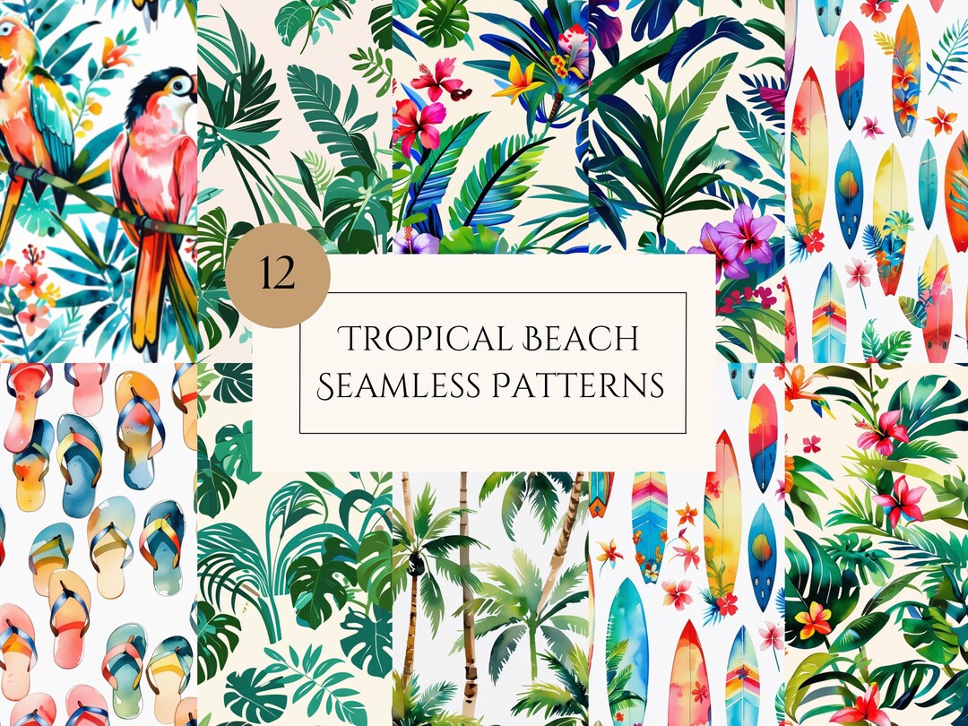 12 Tropical Seamless Patterns Summer Floral Digital Paper Beach Preppy ...